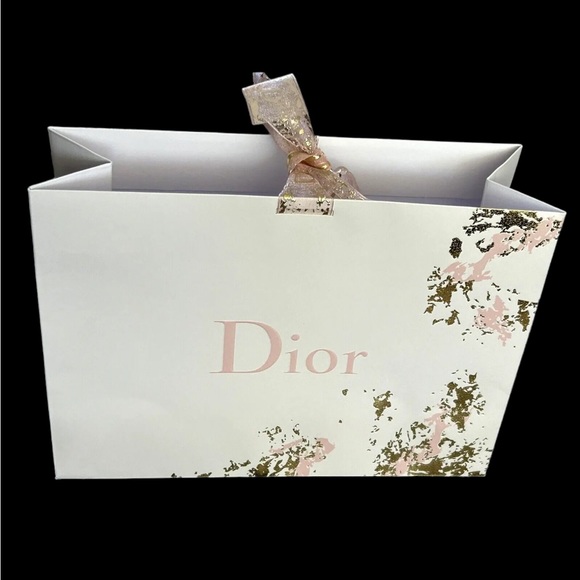 Dior | Party Supplies | Dior Paper Gift Bag White Gold Pink Logo Ribbon ...